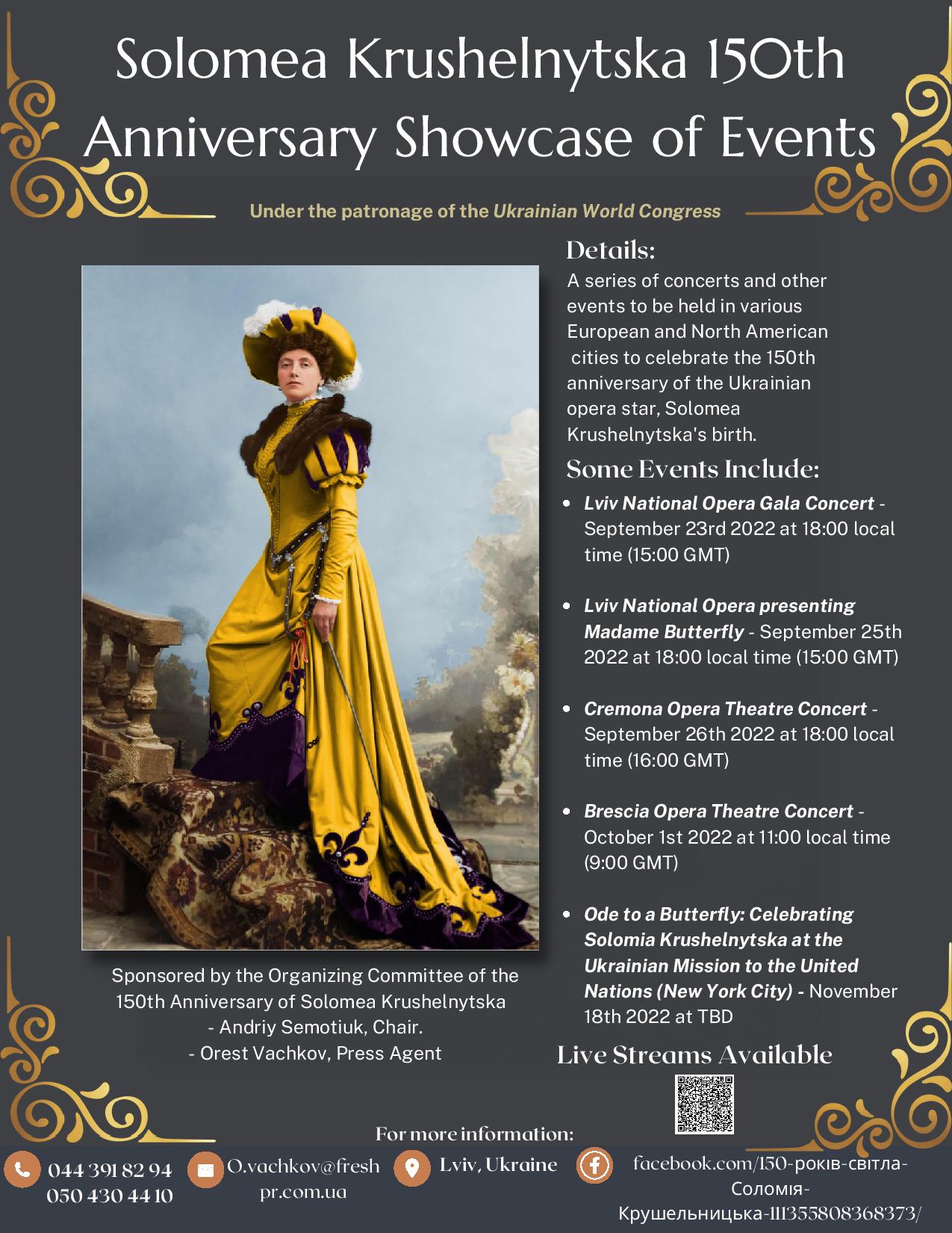 UCC Toronto - Solomea Krushelnytska 150th Anniversary Showcase of Events